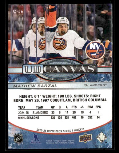 2025-26 Upper Deck - UD Canvas - #C-56 Mathew Barzal - New York ...