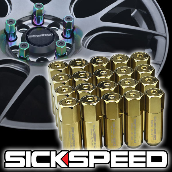 SICKSPEED 20 PC 24K GOLD CAPS ALUMINUM 60MM LUG NUTS WHEELS/RIMS 12X1 ...