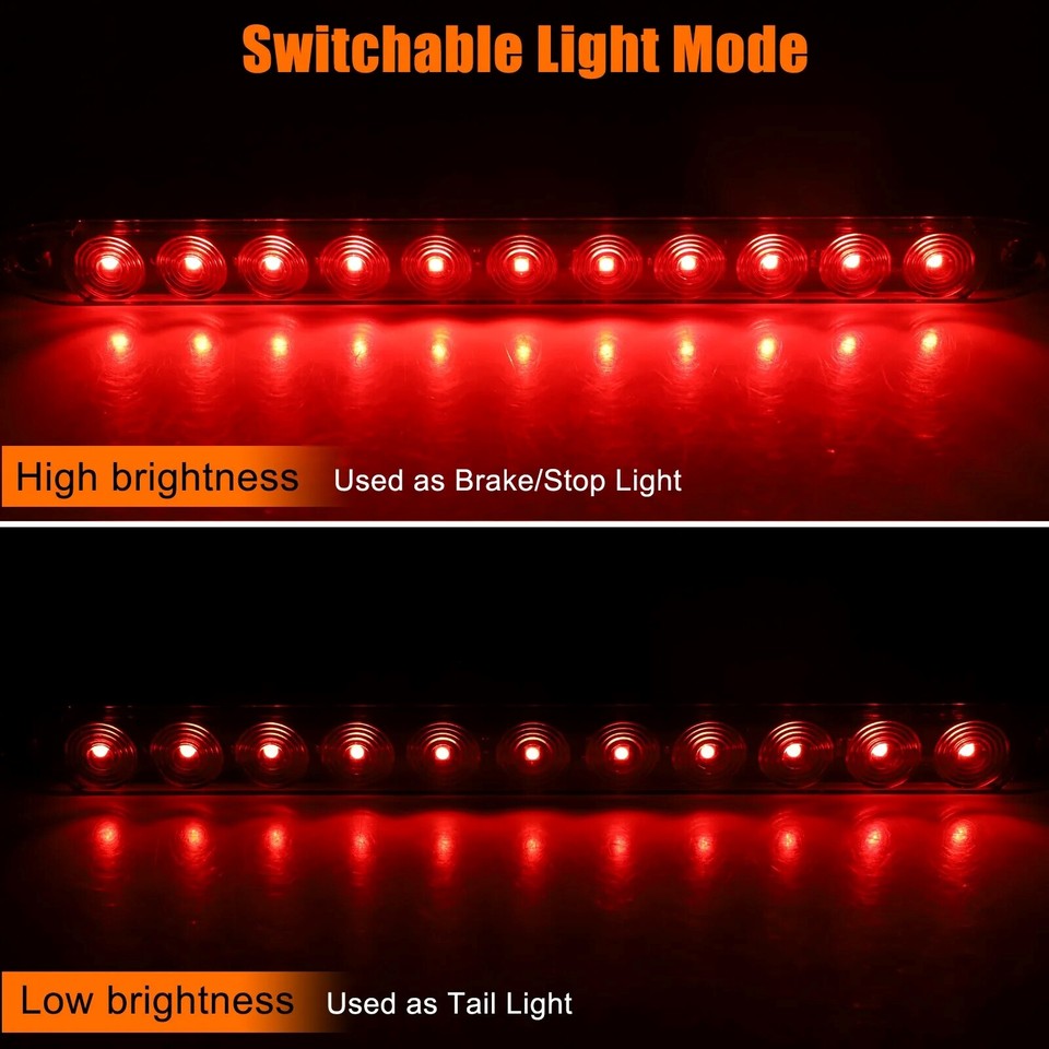 2PCS 16" 11 LED Red Truck Trailer Light Bar Stop Turn Tail Brake Light ...