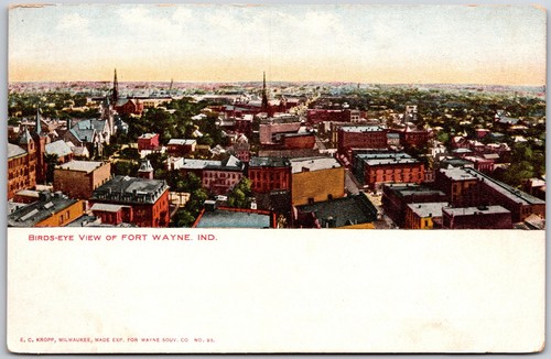 Fort Wayne Indiana IND, Bird's Eye View Downtown, Buildings, Vintage ...