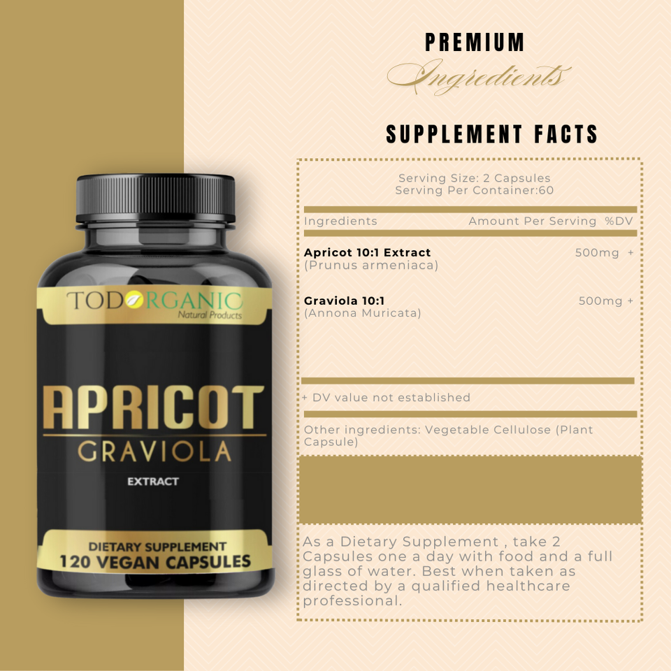 Vegan Dietary Supplement - Apricot and Graviola Extract 120 Capsules ...