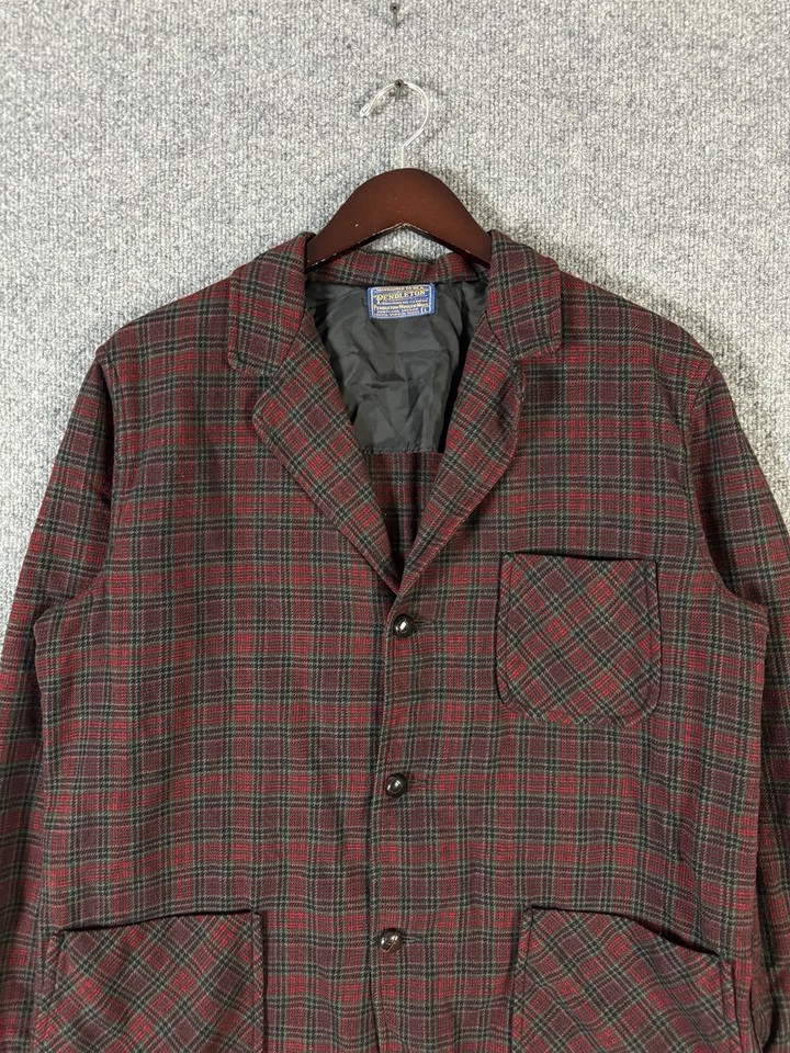 Vintage Pendleton Wool Coat Red Plaid Men's Large Jacket Blazer Made in ...