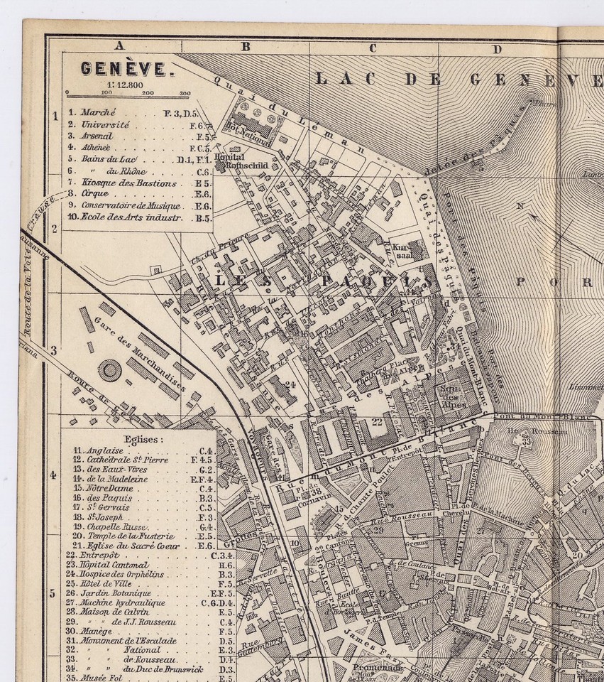 1887 ORIGINAL ANTIQUE CITY MAP OF GENEVA / GENÈVE / SWITZERLAND | eBay