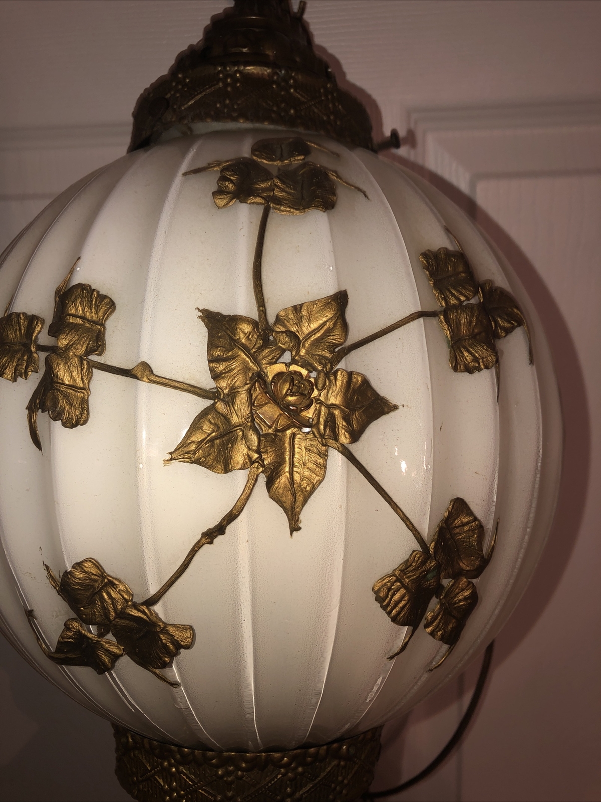 VTG Carl Falkenstein Hanging Swag Lamp white Glass Gold texture Mid ...