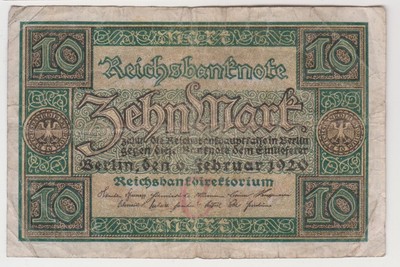 Germany 10 Mark Banknote 1920 Pick 67, German banknote, Good, Original ...