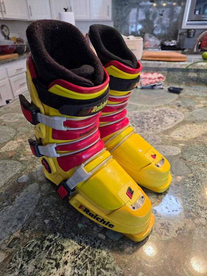 Vintage NEW UNSKI'ED Raichle Flexon Comp Equipe Yellow/Red Mens 11 ...