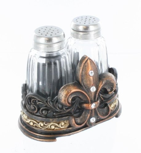 Fleur De Lis Salt & Pepper Shaker Set with Glass Shakers - Tuscan ...