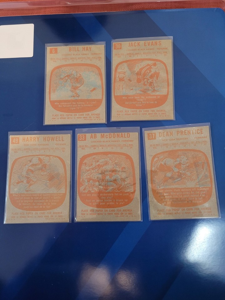 1960 Topps Hockey Lot X5 Includes Bill Hay RC Jack Evans Harry Howell ...