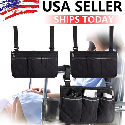2X Outdoor Wheelchair Side Pocket Organizer Holder Pouch Armrest ...