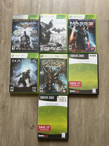 Xbox 360 Games Lot of 7 Batman Arkham, Gears War, Bioshock, Halo ...