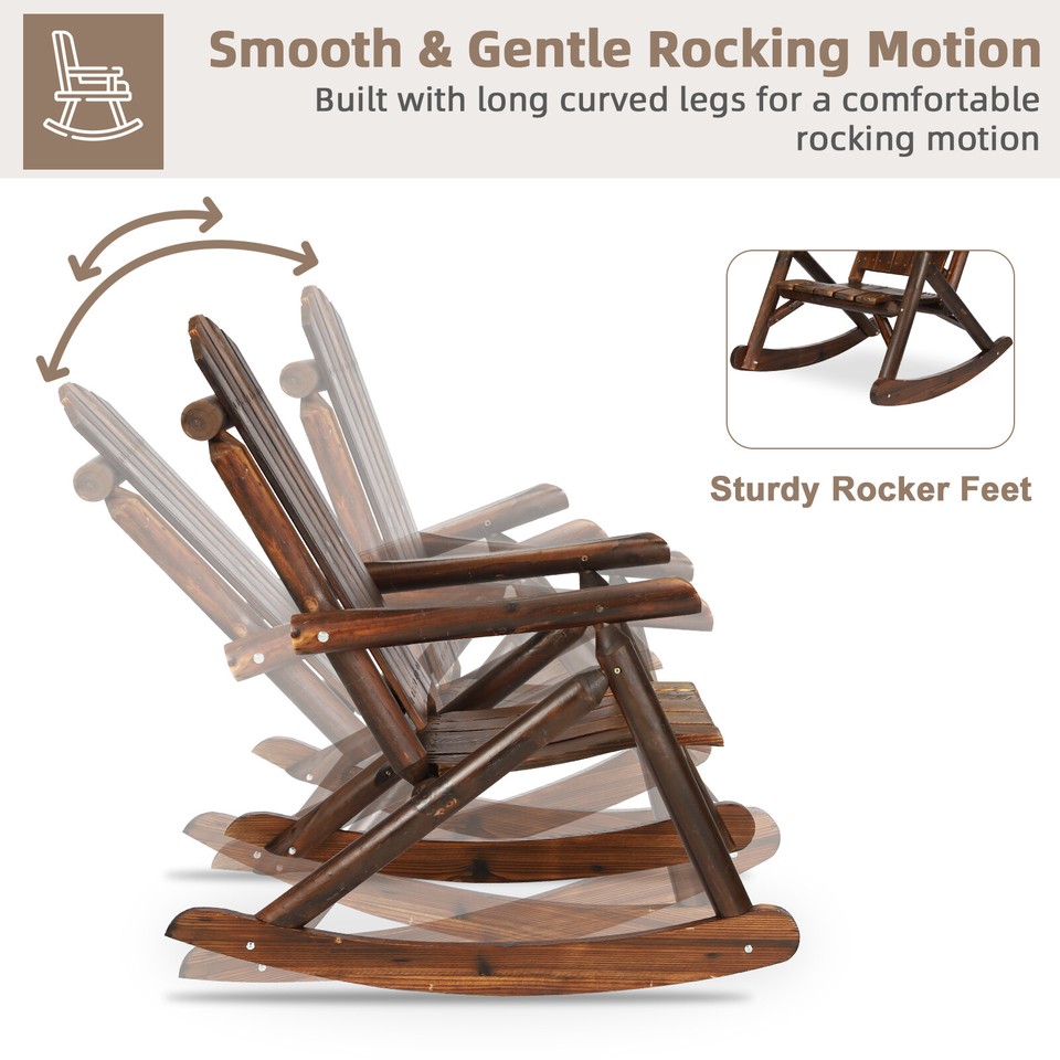 Log Rocking Chair Adirondack Wooden Porch Rocker Patio Deck Furniture ...