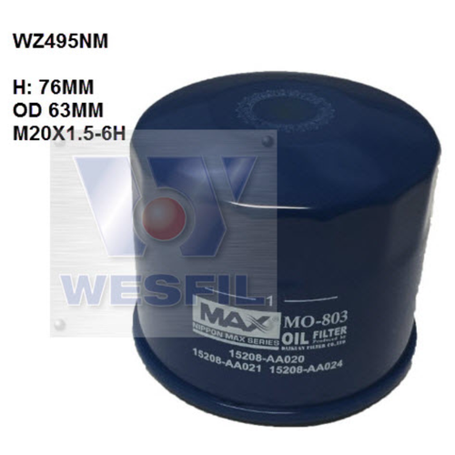 NIPPON MAX oil filter WZ495NM interchangeable with Z495 for SUBARU ...