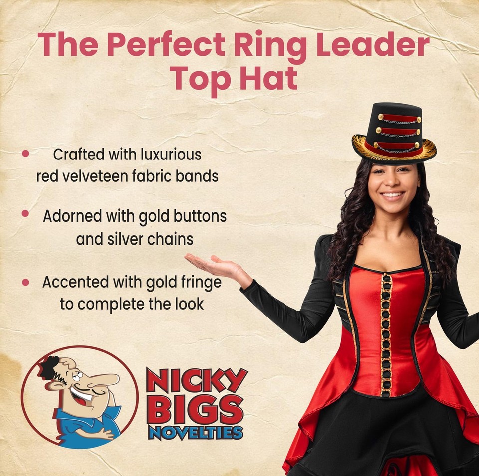 Adult Deluxe Circus Ringmaster Top Hat Ring Leader Halloween Toy ...
