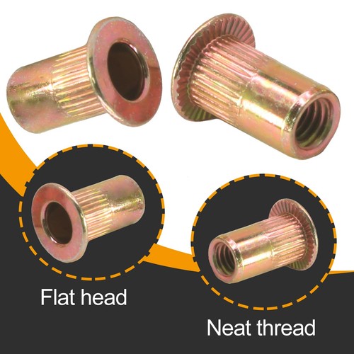 100Pcs #10-32 Rivet Nuts, Carbon Steel Rivnut Flat Head Threaded Insert ...