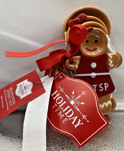Gingerbread Man Measuring Spoon Set NEW Stoneware Holiday Time 4 Piece ...