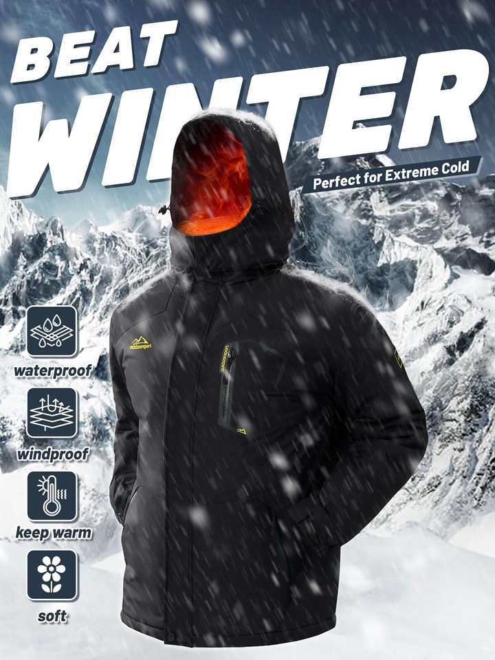 Men's Waterproof Ski Jacket Winter Warm Jackets Snow Thermal Fleece ...