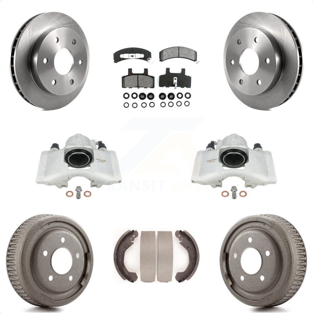Front Rear Brake Caliper Rotors Drums Semi-Metallic Pads Kit (8Pc) For ...