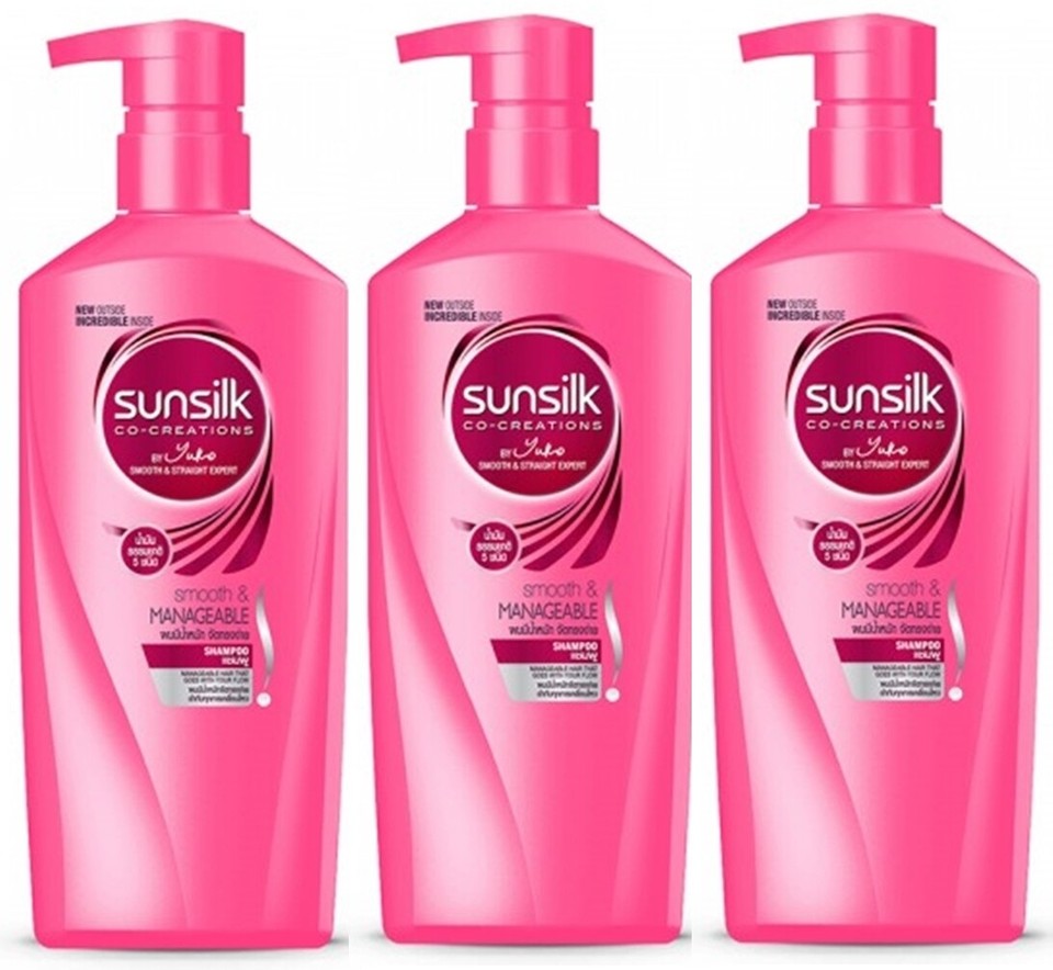 3X Sunsilk Shampoo 400 ml Smooth Manageable Pink Health Care Hair Thai ...