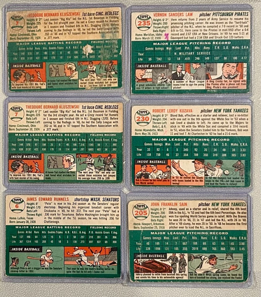 1954 Topps Baseball Lot 6 Cards Big Klu! | eBay