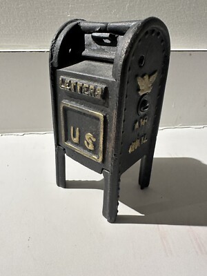 Vintage Cast Iron Metal US Post Box Mail Coin Piggy Bank 5" Tall | eBay