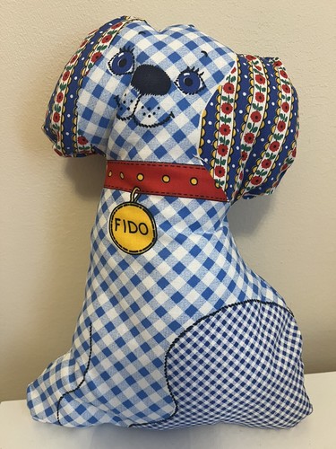 Vintage Hand Sewn Fido Dog Pillow Blue Plaid And Colorful Pattern On ...