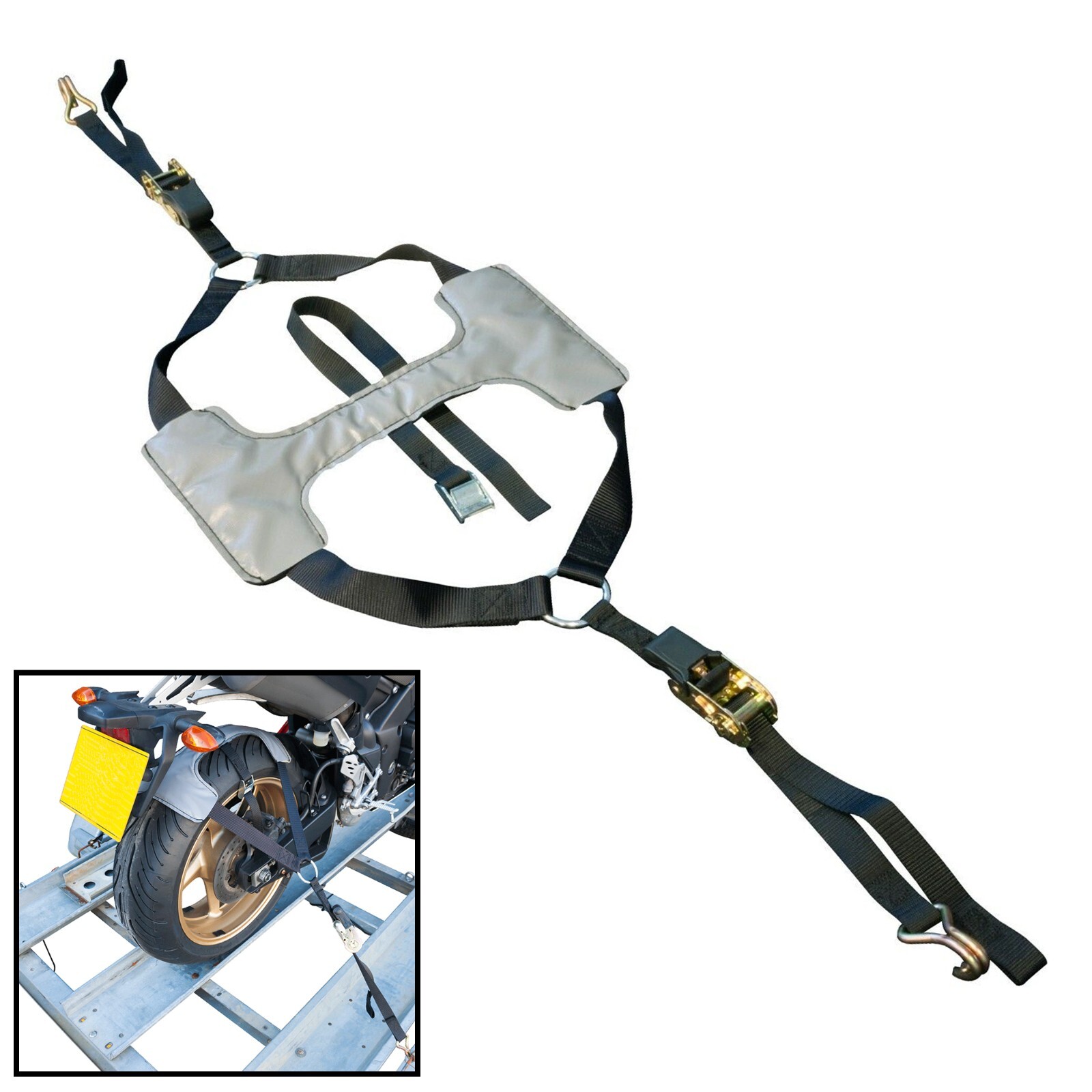 Motorcycle Wheel Brace Ratchet Tie Down Strap Securing Transport System ...