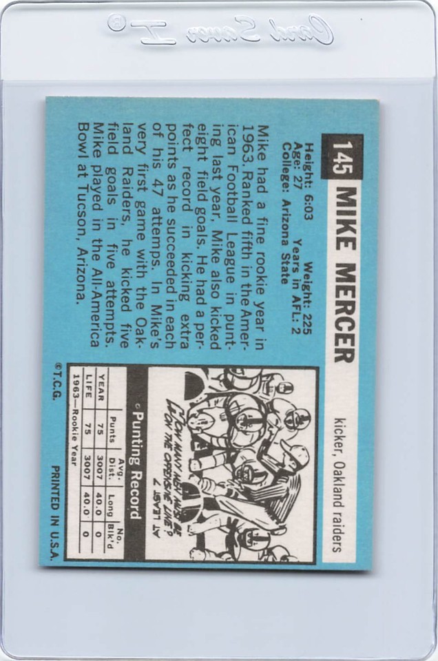 1964 Topps #145 Mike Mercer Raiders NM *DA-C8259 | eBay