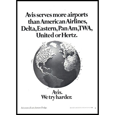 1970 Avis Rent a Car Vintage Print Ad Globe Air Travel Delta Pan Am TWA ...