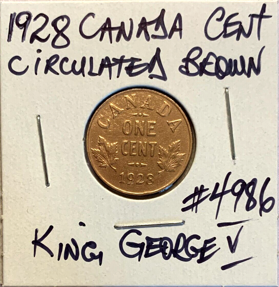 1928 Canada Cent Lovely Circulated Brown King George V Canadian Penny ...