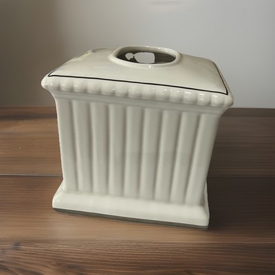 White Ribbed Ceramic Tissue Box Holder With Silver Colored Accents ...