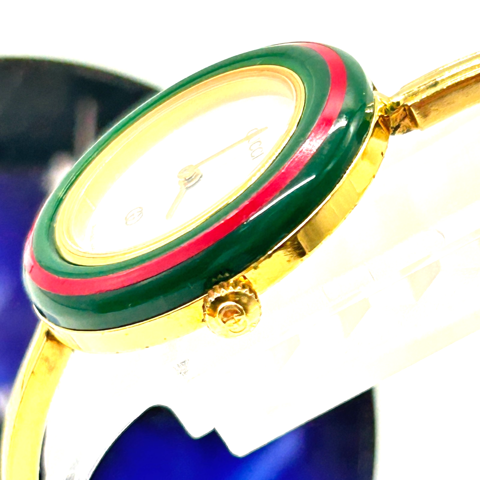Gucci Change Bezel 1100-L Gold Plated QZ 12 Change Bezel Watch With/Box ...