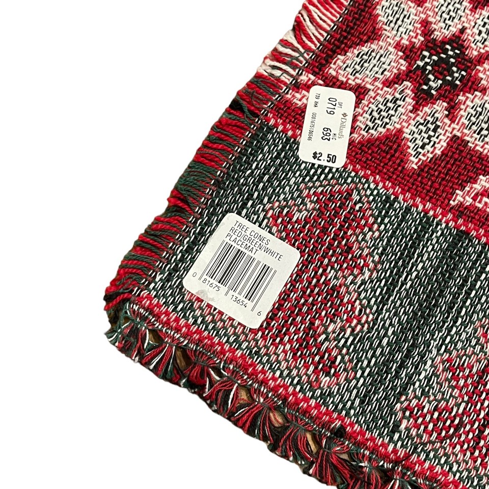 Vtg 9 Christmas Tapestry Knit Cloth Placemats 19x13 Tree Cones Dillards ...