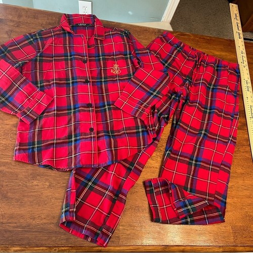 Lauren Ralph Lauren red blue green plaid flannel pajamas size medium ...
