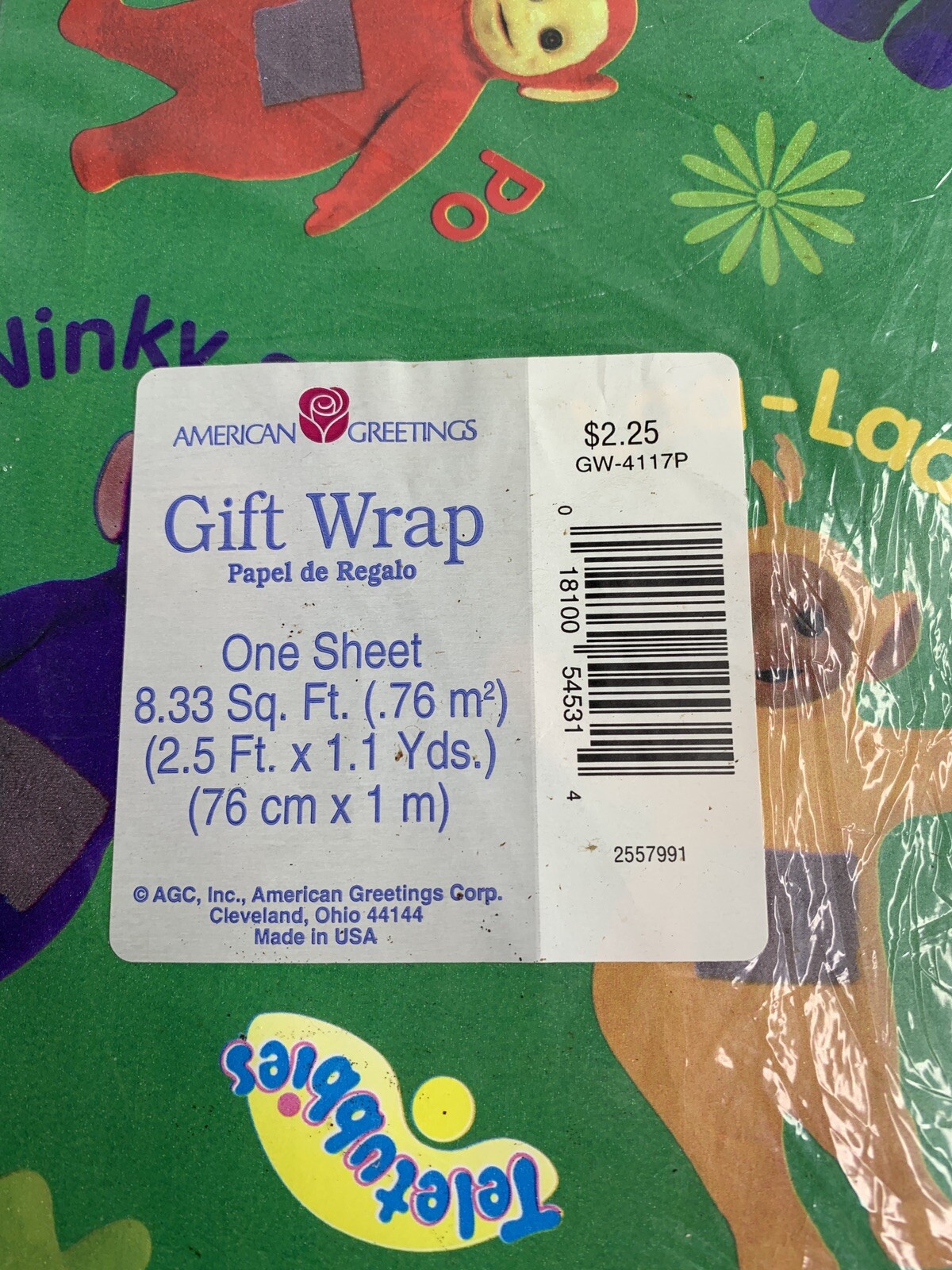 Teletubbies Gift Wrap Green Wrapping Paper Carlton Cards for sale ...