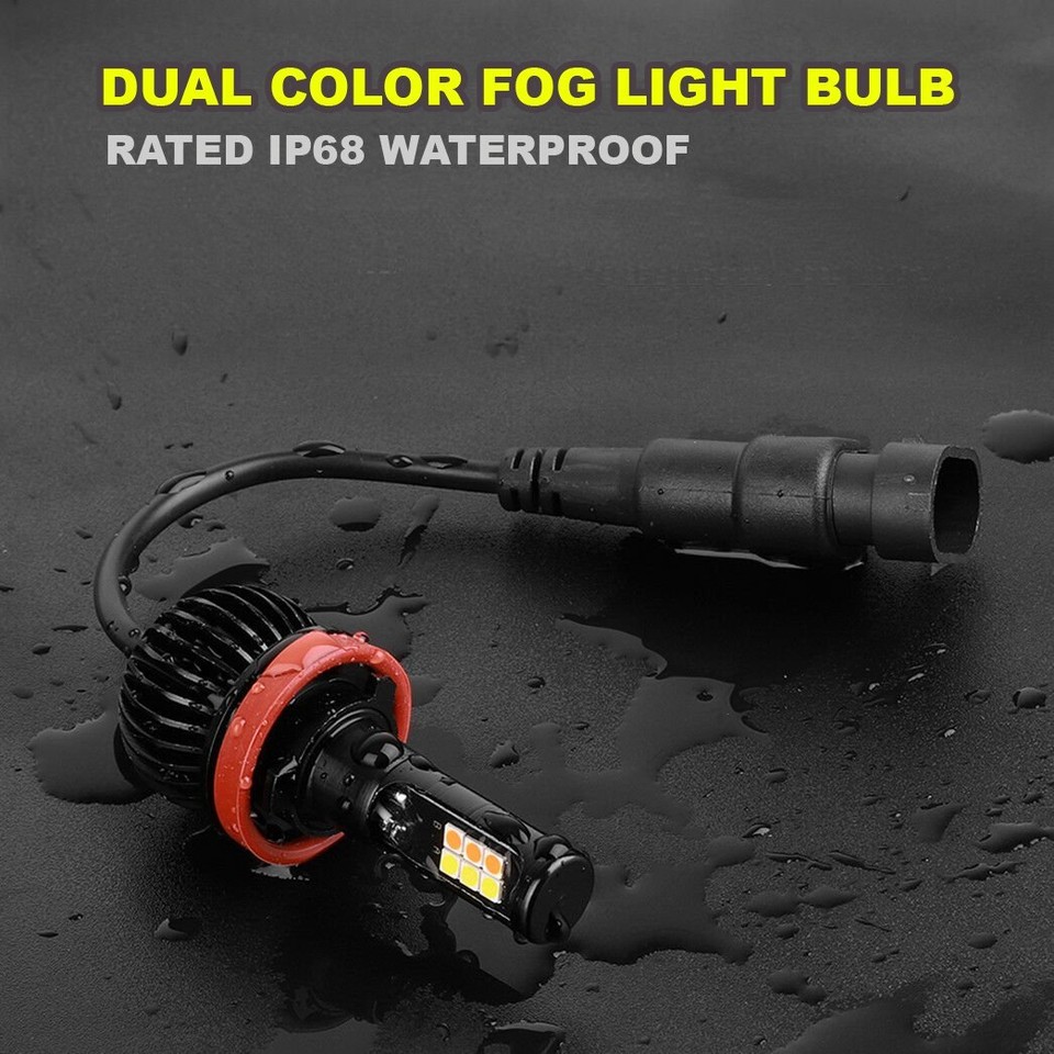 2X H11 H8 DUAL COLOR SWITCHBACK LED FOG LIGHT BULBS 6K/3K YELLOW+WHITE ...