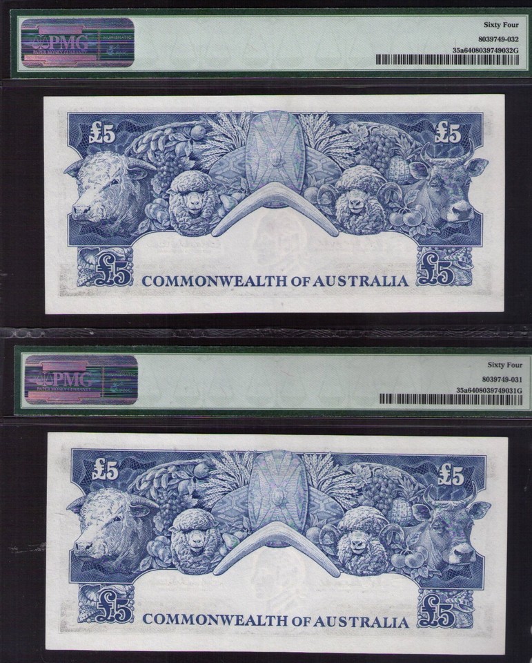 AUSTRALIA R-50. (1960) 5 Pounds PMG 64 CHOICE UNC Coombs/Wilson ...