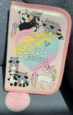 JUSTICE BACK TO SCHOOL ART SUPPLY KIT UNICORN/RACCOON/PANDA SHIMMERING ...