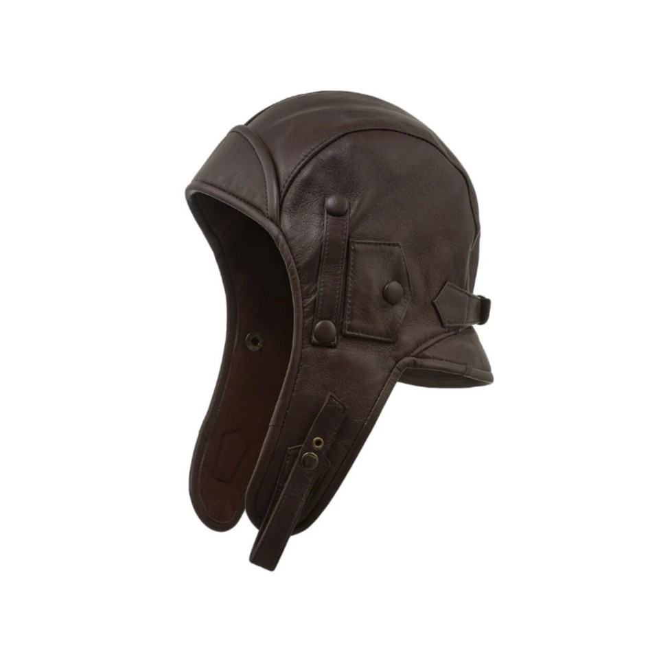 Genuine CALF Leather Pilot Aviator Cap - Collar And Face Convertible ...