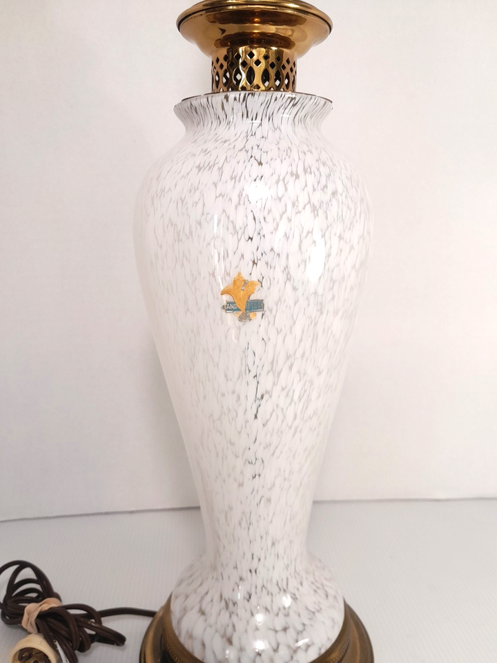 Vtg 1940s French Splatter White Glass Brass Lamp Handcrafted | eBay