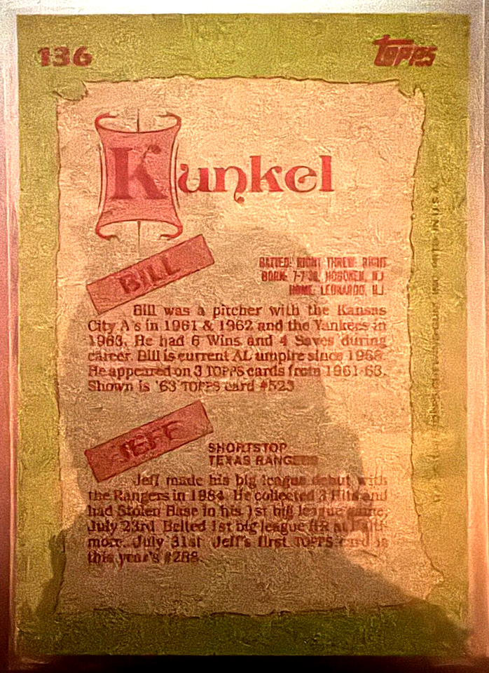 1985 Topps - Father - Son #136 Jeff Kunkel, Bill Kunkel (RC) | eBay