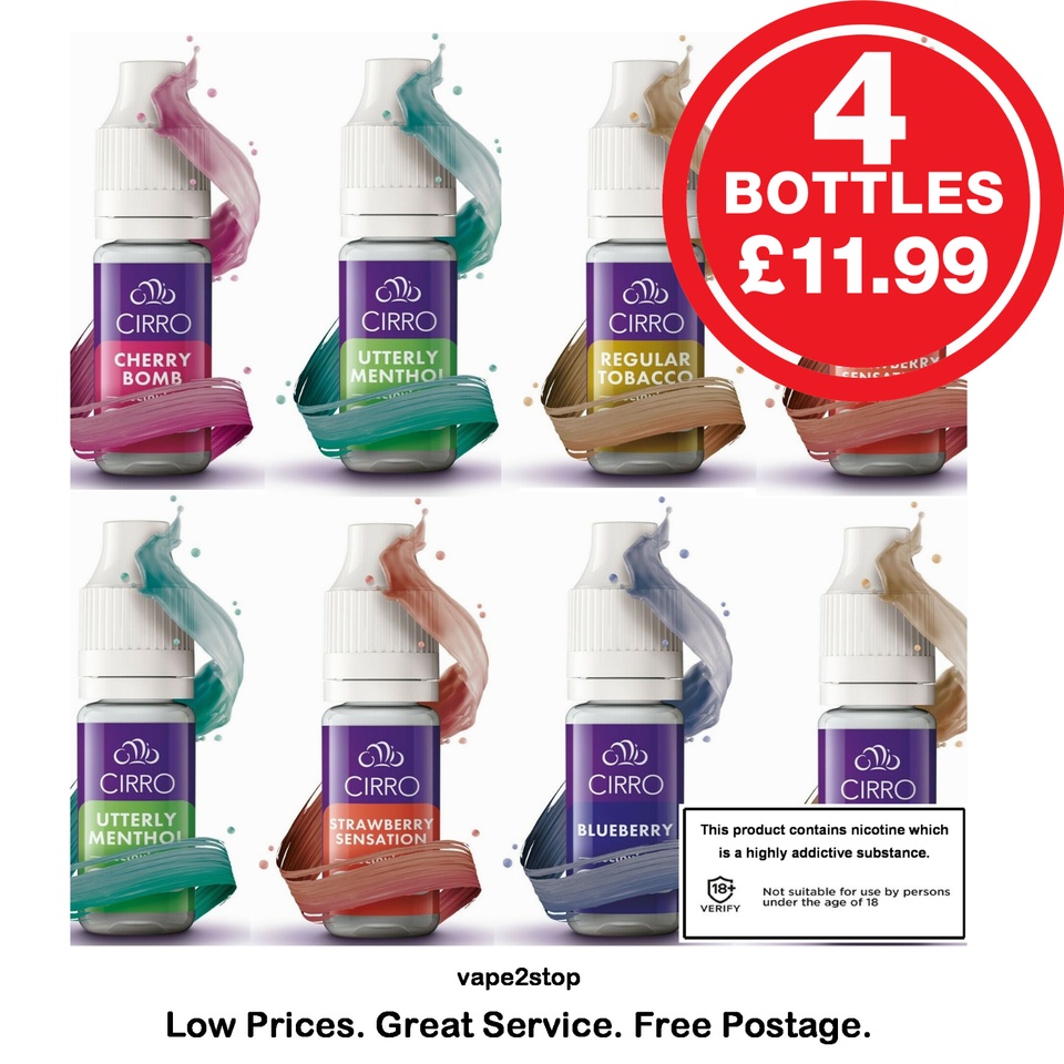 CIRRO E-Liquid 50:50 E Liquid 4 Bottles x 10ml Vape Refill Liquid FREE ...