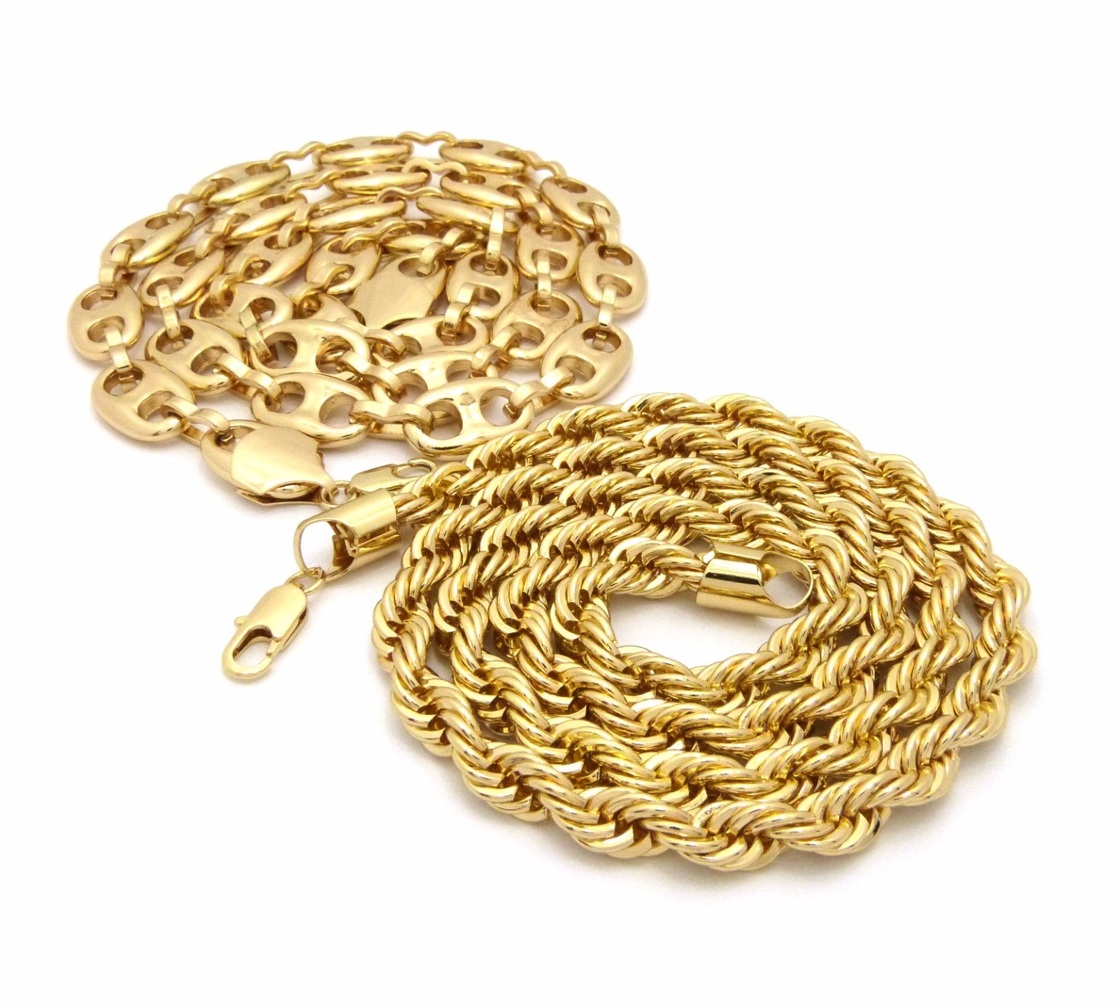 HIP HOP 8mm/30" ROPE CHAIN & 12mm/30" MARINA CHAIN RAPPER NECKLACE SET ...