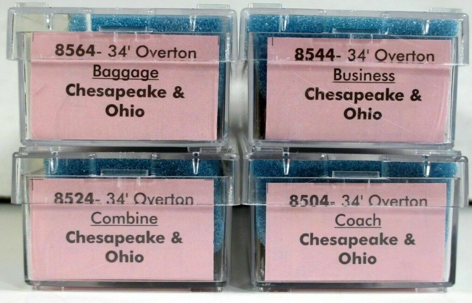 N Roundhouse 34' Overton C&O Pass 4-Car Kits Set rap+knuc cplrs+mtl ...