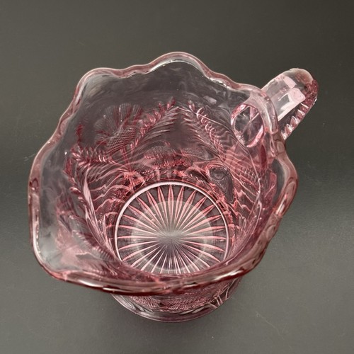 Vintage Mosser Inverted Thistle Glass Pitcher Light Cranberry Pink 6 5/ ...