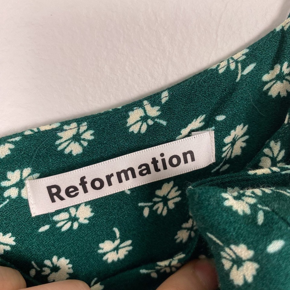 Reformation Sarah Mini Dress in Chive Green Floral Print 0 | eBay