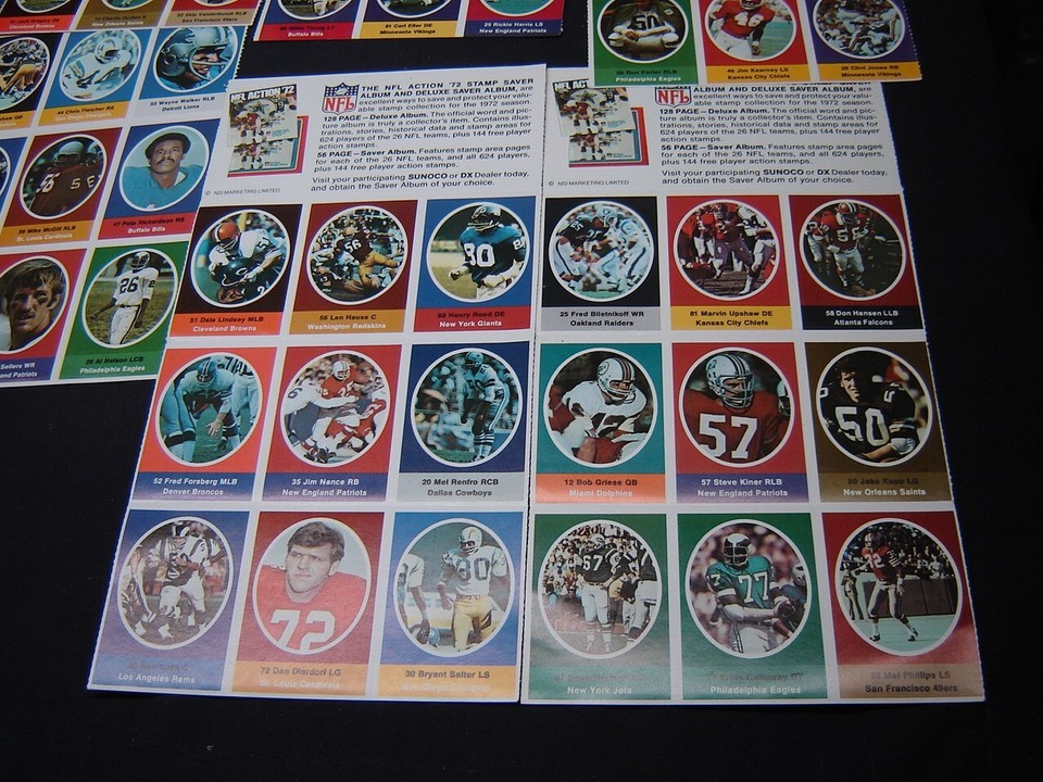 12 Vintage Sunoco Premium NFL Action 72 Football Album Sticker Stamps ...
