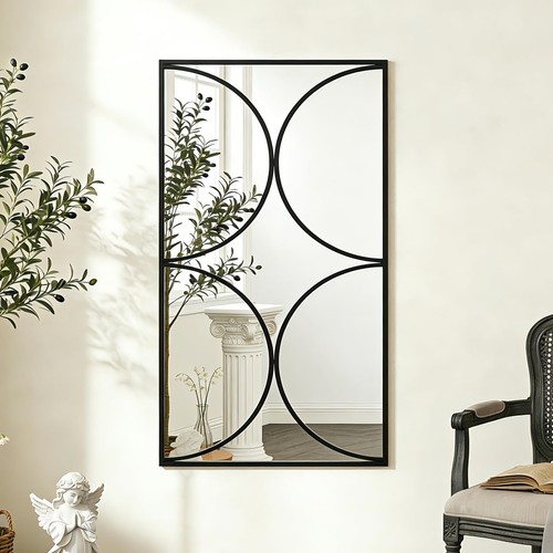 Black Metal Frame Wall Mirror, 47 x 24 Horizontal Rectangle Wall Mirror ...