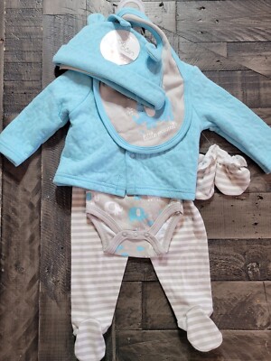 BeBe Calin Infant 3-6 Months 6 Peice Out Set Blue Gray New | eBay