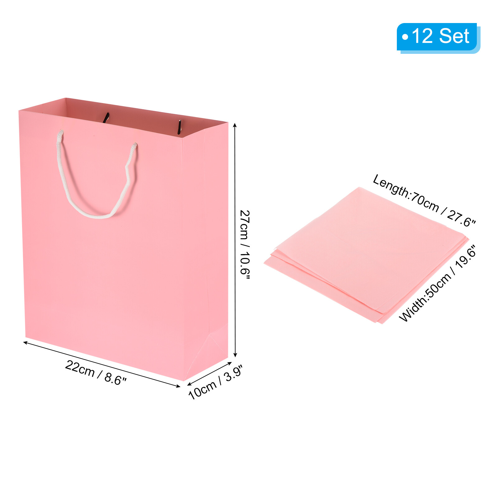 12Set 10.6x3.9x12.6" Favor Gift Bags Goodie Tote with Pink Tissue Paper ...