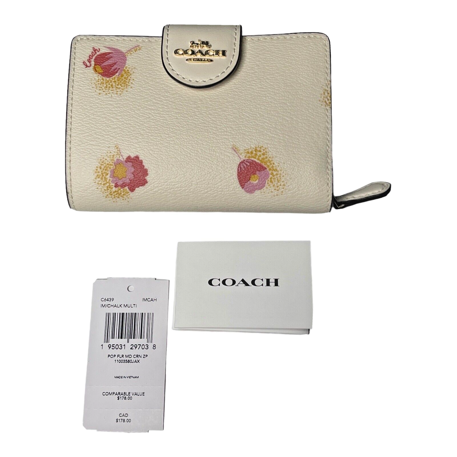 Coach Medium Corner Zip Wallet With Multi Floral Print Chalk With Pink ...